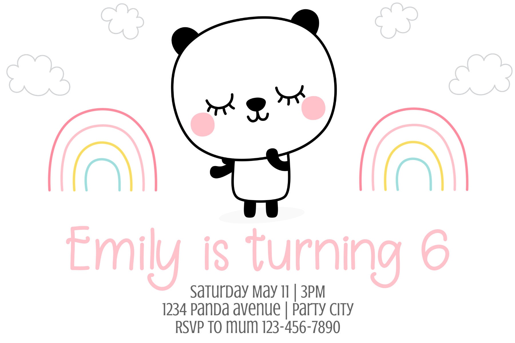 Panda Birthday Invitation Party Invitation INSTANT DOWNLOAD Editable ...