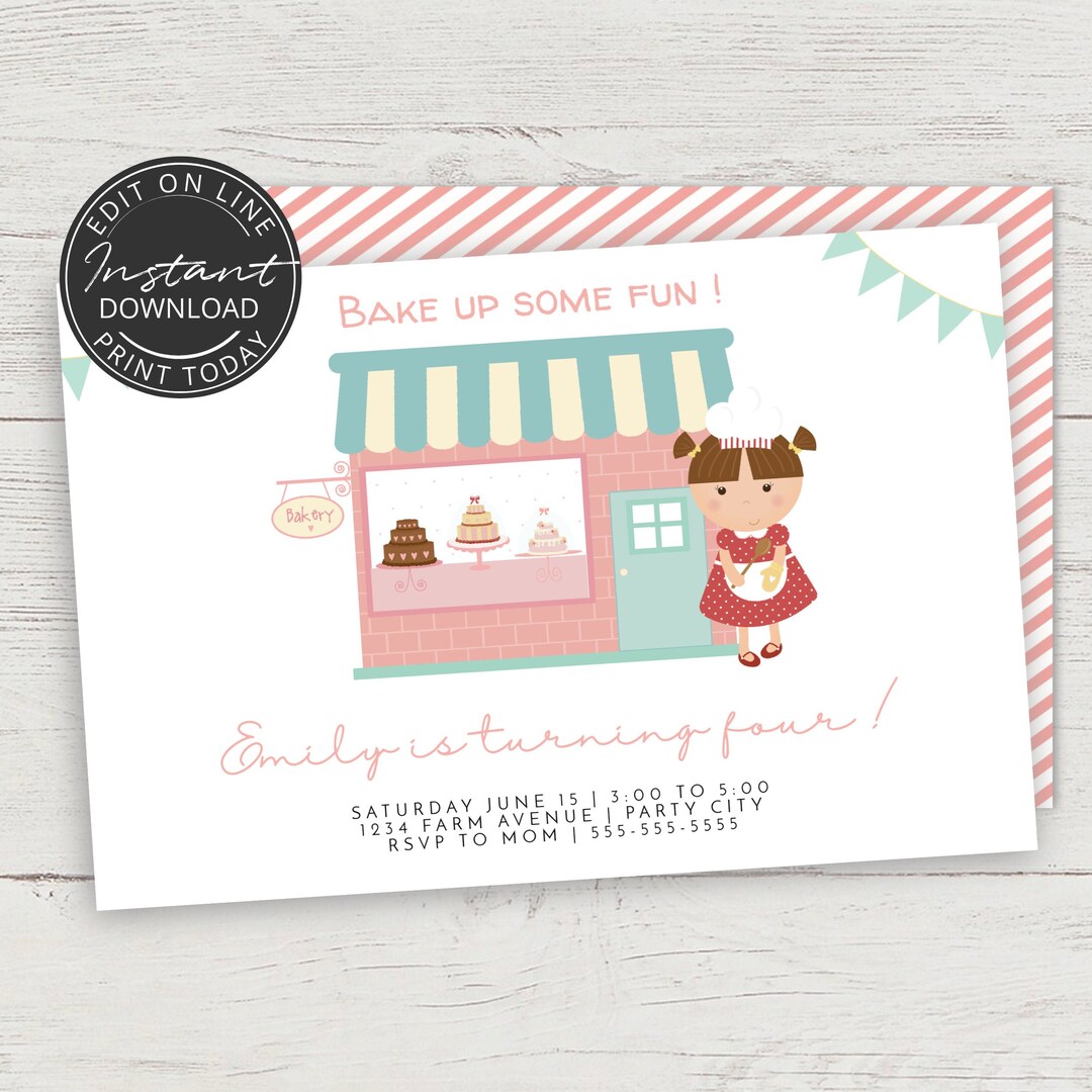 Cooking Party Invitation | Baking Birthday | INSTANT DOWNLOAD | Bakery ...