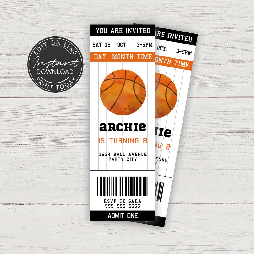 Basketball Birthday Invitation INSTANT DOWNLOAD | Basketball Ticket ...
