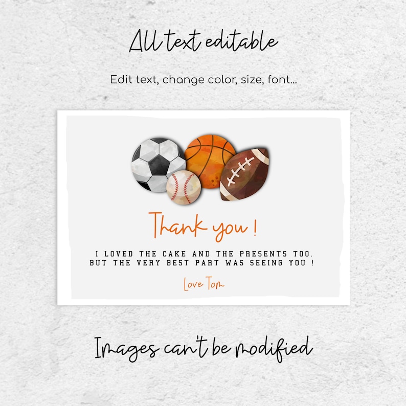 Sports Birthday Thank You Card INSTANT DOWNLOAD Editable | Etsy