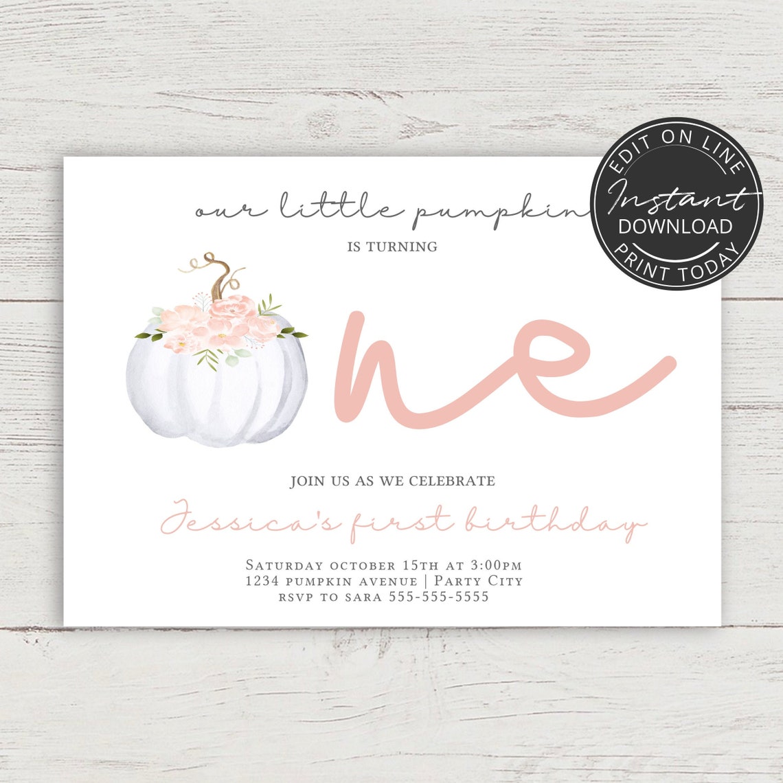 Pumpkin First Birthday Invitation INSTANT DOWNLOAD | Printable ...