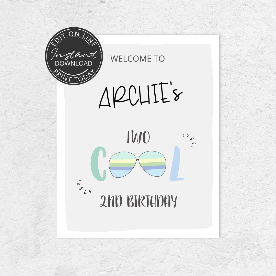 Two Cool Birthday Party Decorations | Two Cool Party Welcome Sign ...