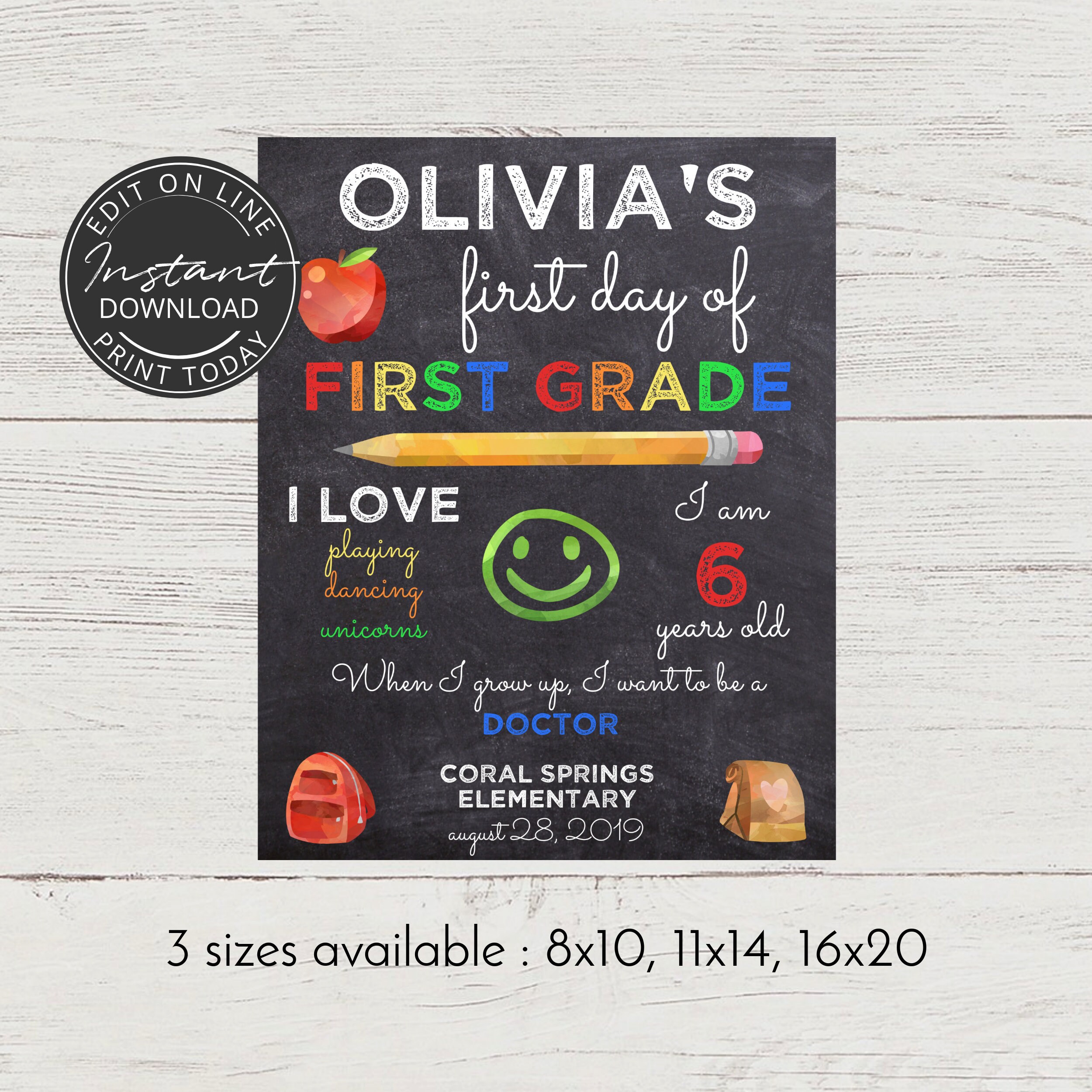First Day of School Sign Editable | Back to School Sign | Back to ...