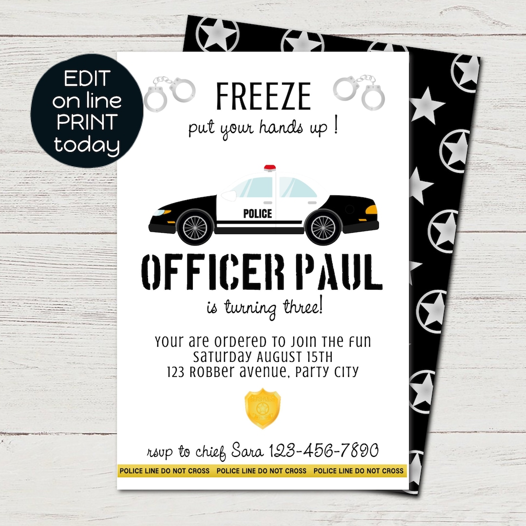 Police Birthday Invitations | Policeman Invitations | INSTANT DOWNLOAD ...