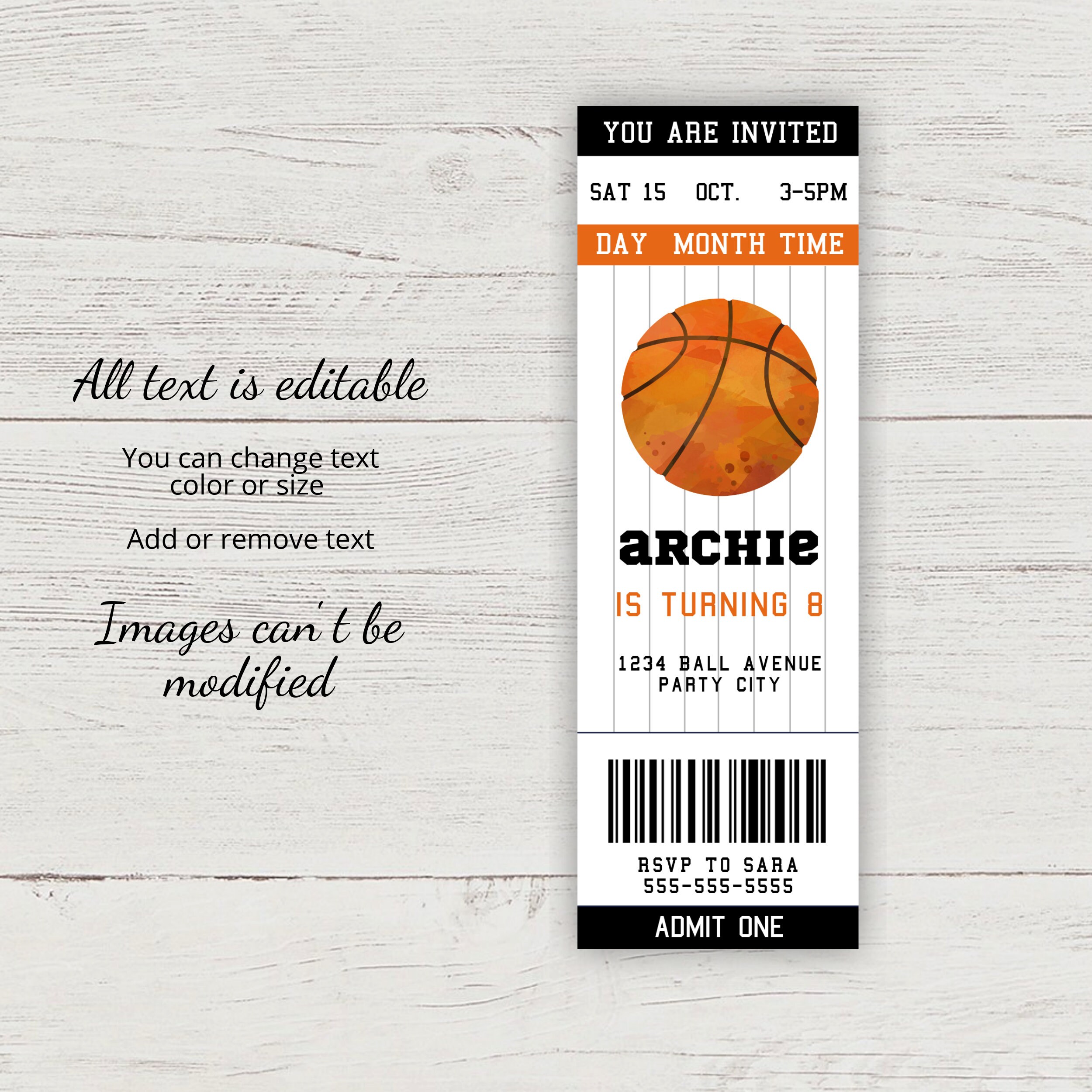 Basketball Birthday Invitation INSTANT DOWNLOAD | Basketball Ticket ...