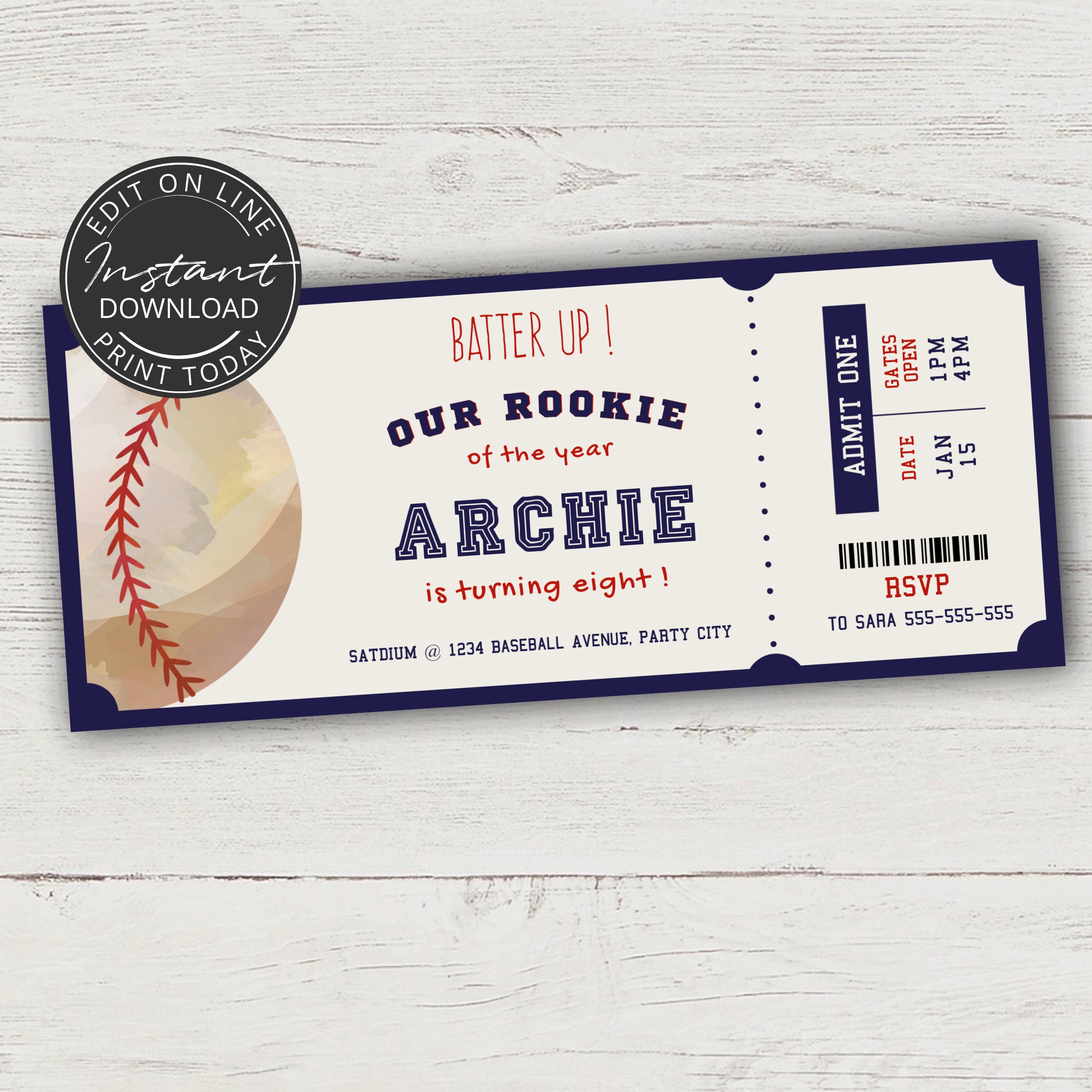 Baseball Invitation INSTANT DOWNLOAD | Baseball Birthday | Ticket ...