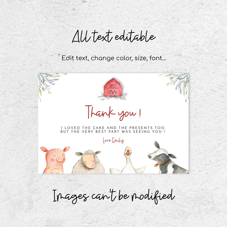 Farm Birthday Thank You Card | Barnyard Thank You Card| INSTANT ...