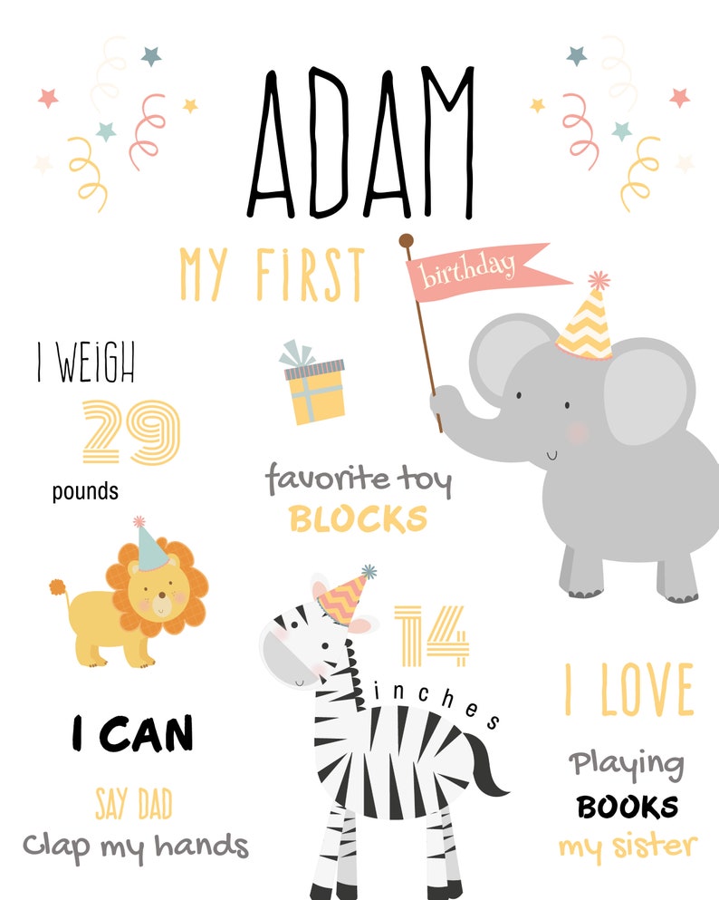 First Birthday Board Birthday Sign Printable Poster | Etsy