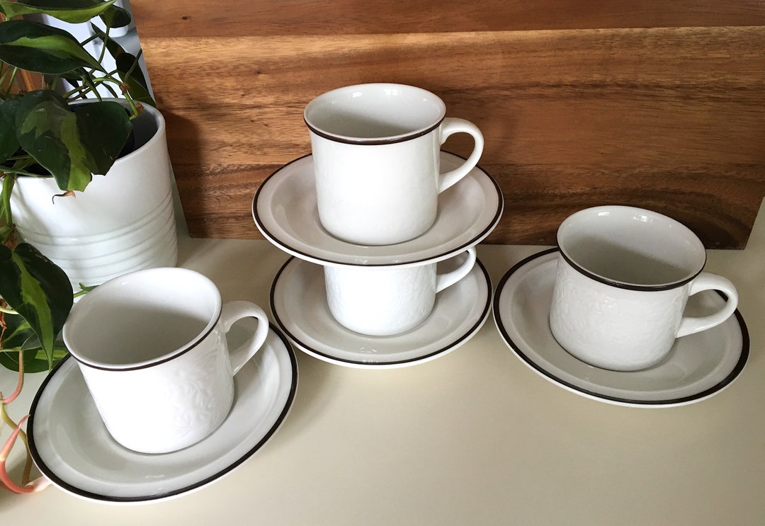 Royal Doulton Ting Brown SET of FOUR Flat Cups and Saucers, Lambethware ...