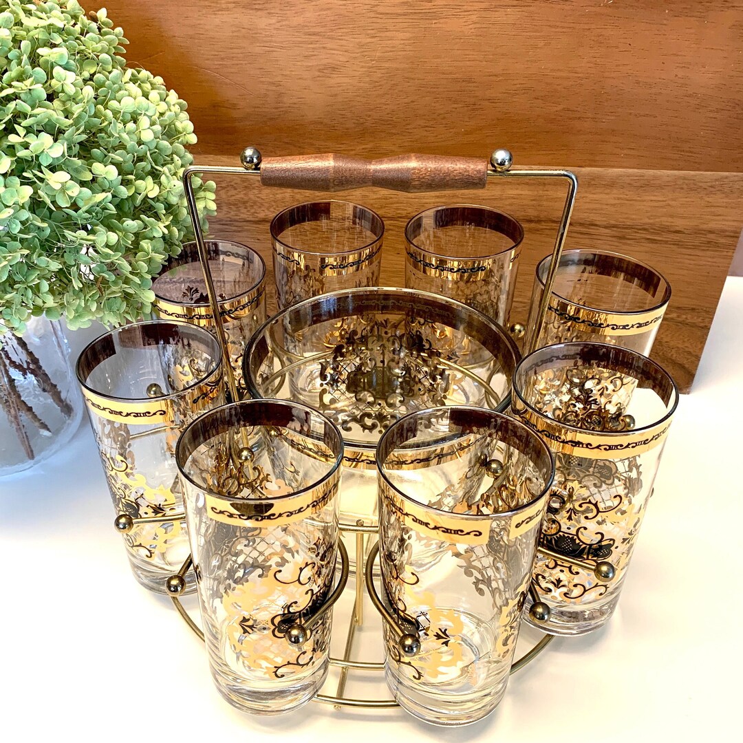 Utd Glass Signed 10 Piece Glass Tumbler Ice Bucket Caddy Carrier ...
