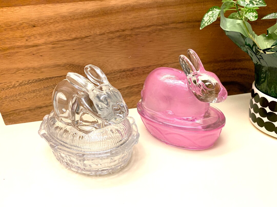 ONE Lidded Glass Bunny Container, Easter Rabbit Candy Jar, TWO ...