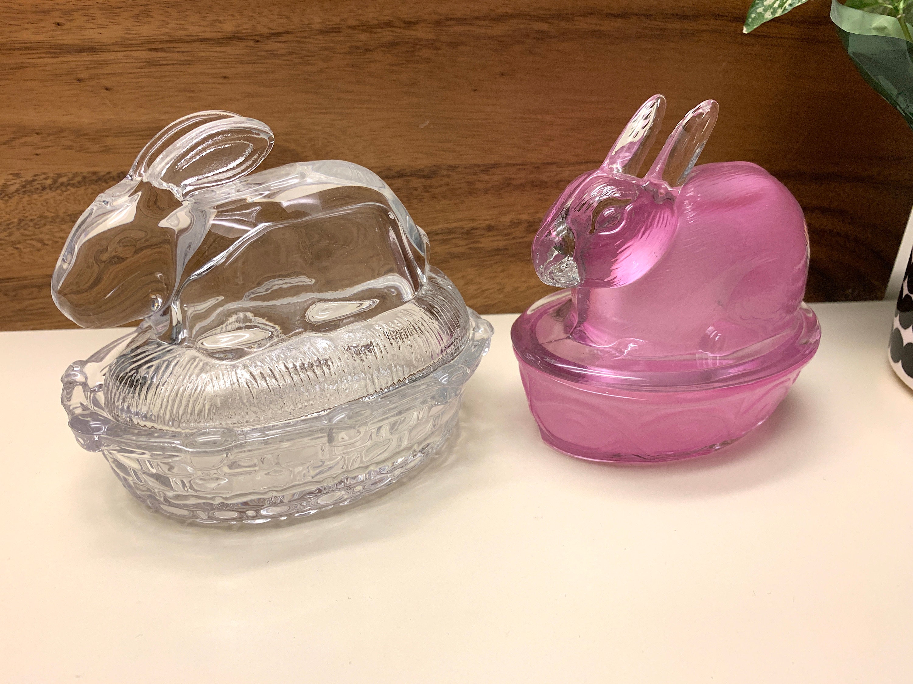 ONE Lidded Glass Bunny Container Easter Rabbit Candy Jar TWO - Etsy