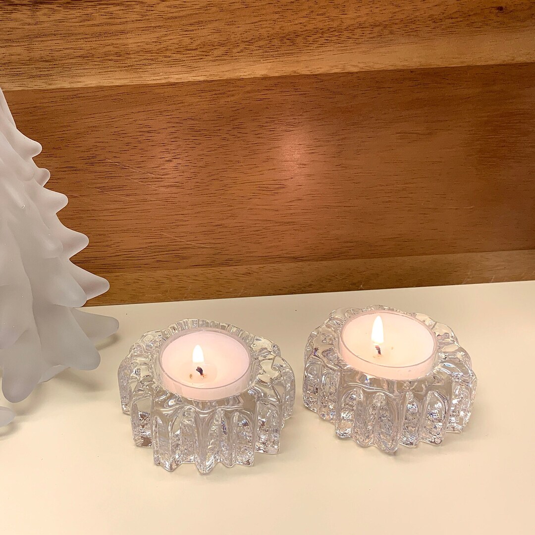 PAIR of Hadeland Glassverk "nautilus" Lead Crystal Tea Light / Votive ...