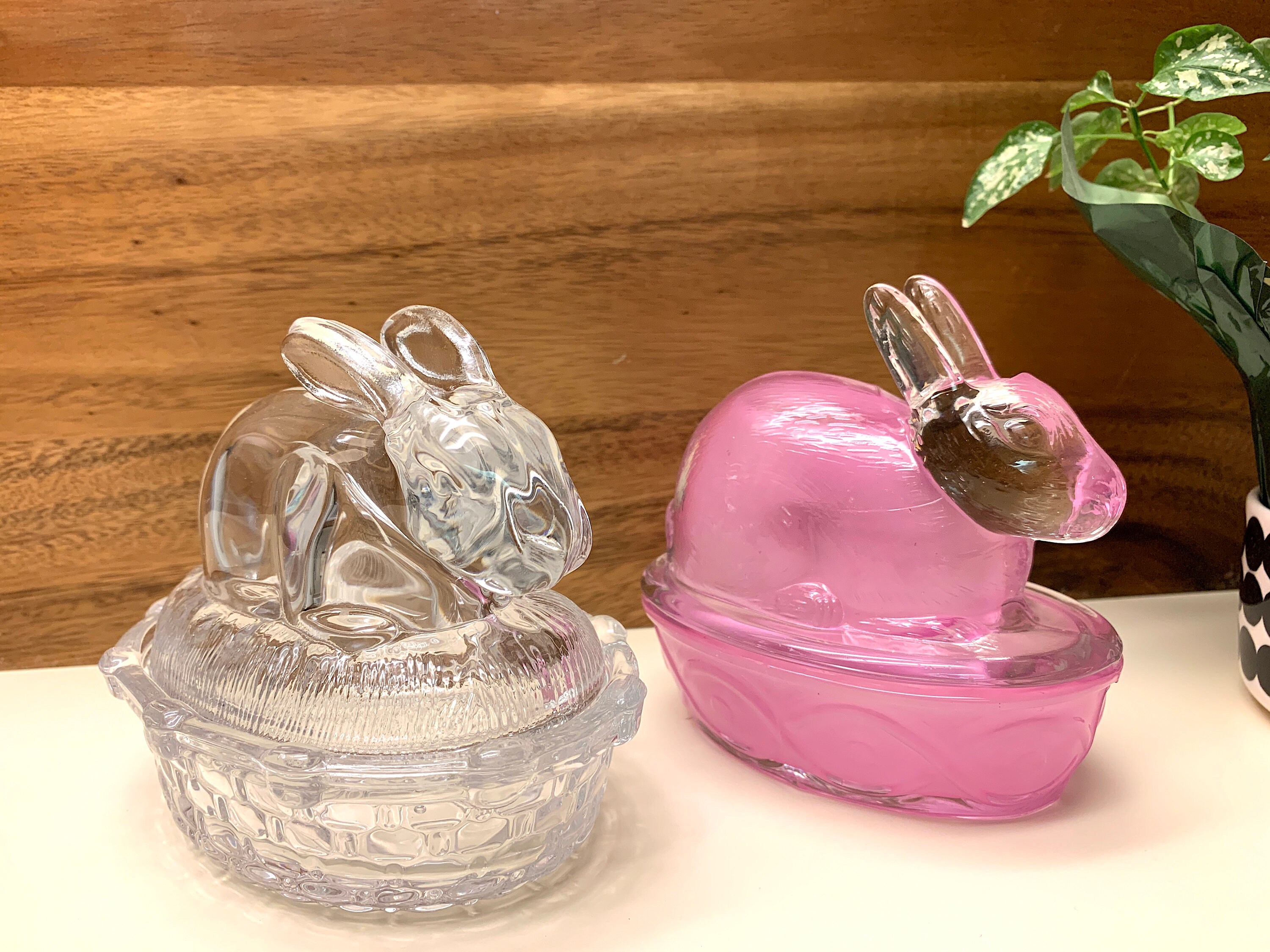 ONE Lidded Glass Bunny Container Easter Rabbit Candy Jar TWO - Etsy