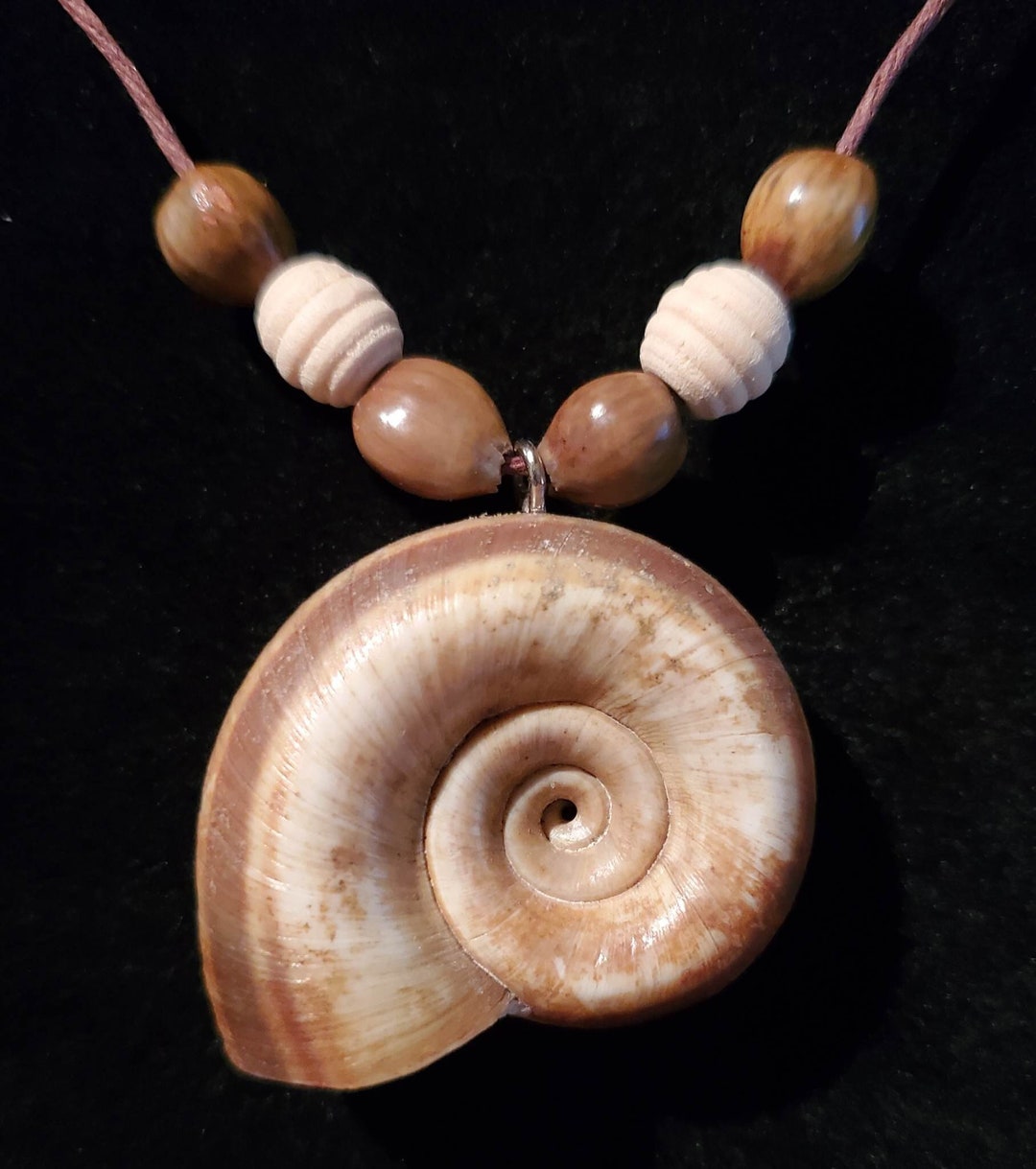 White Garden Snail Shell Necklace: Hemp Cord & Wood Beads - Etsy