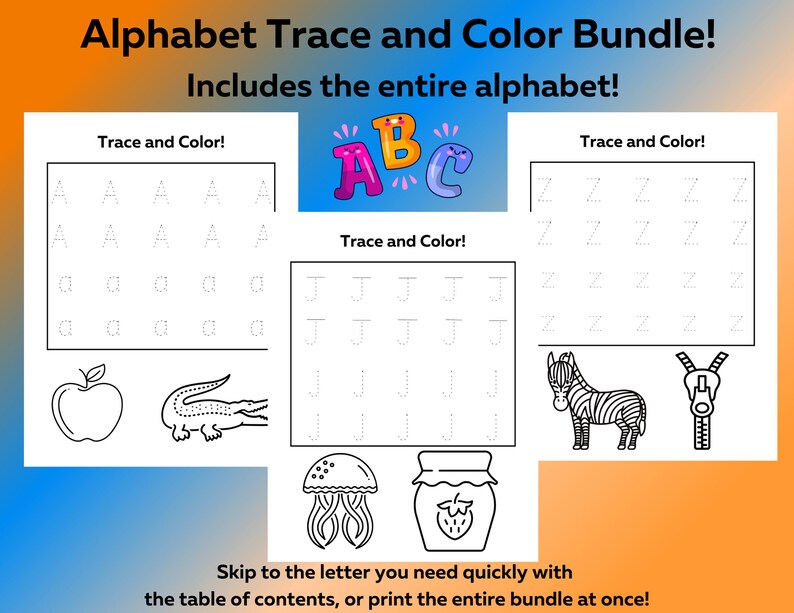Alphabet: Trace and Color Bundle! (A-Z) - Etsy
