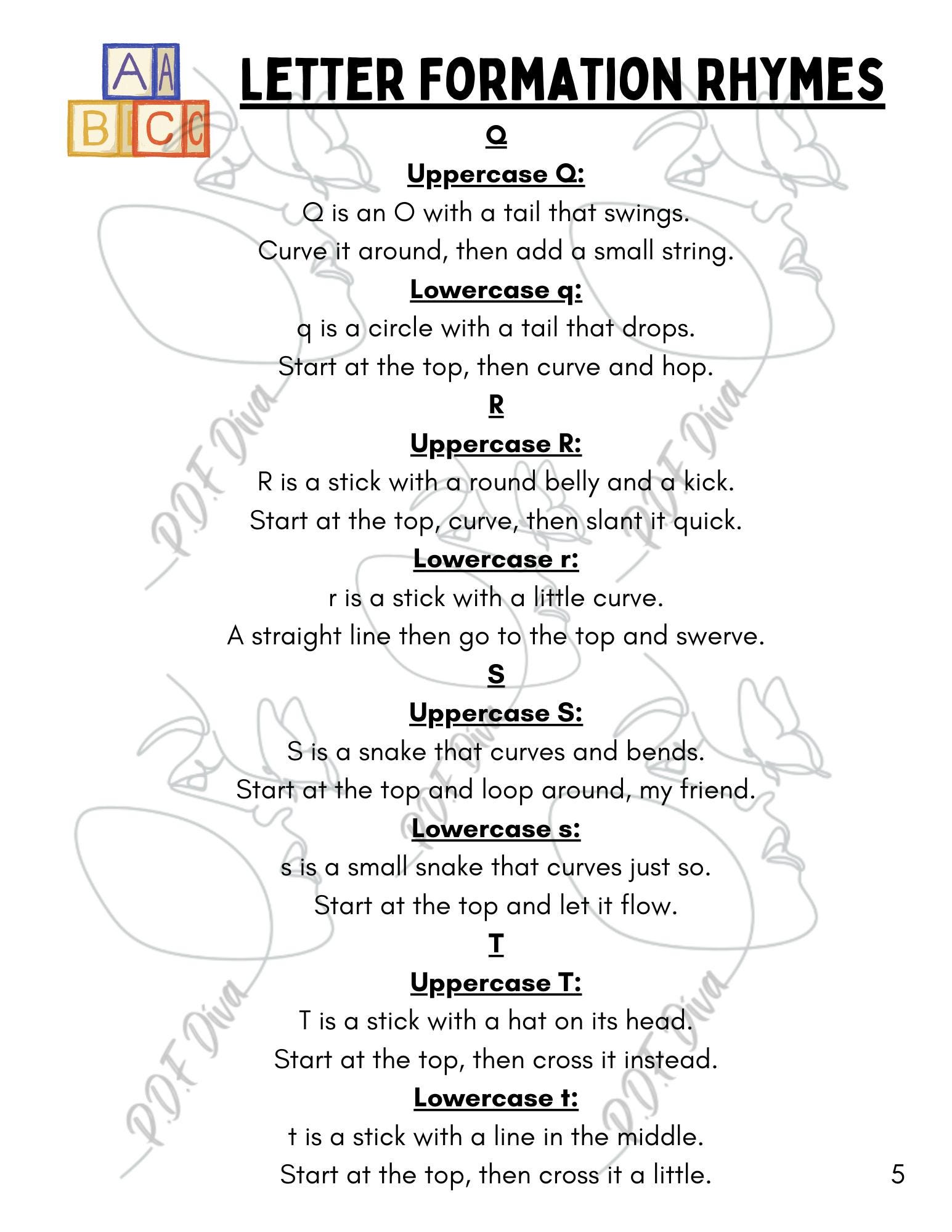 Letter Formation Rhymes, Alphabet, Preschool, Letters, Writing ...