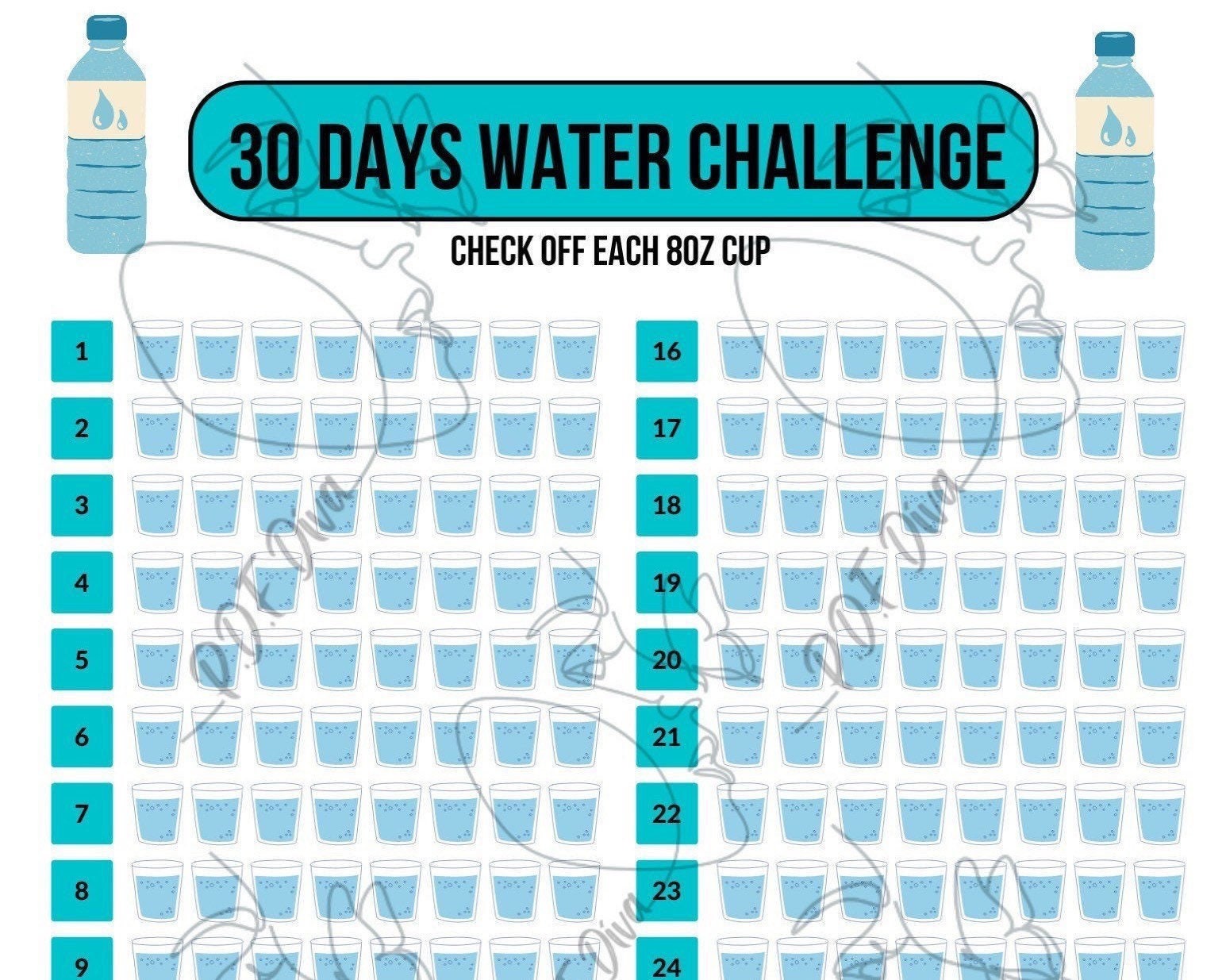 30 Day Water Challenge Fillable Pdf - Etsy