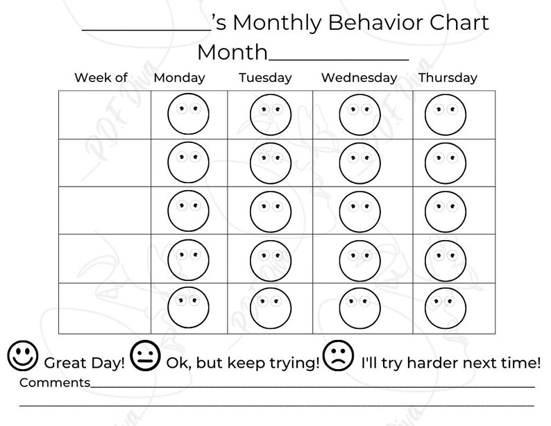 Behavior Chart Mon-thurs, Preschool, Daycare, Homeschool, Toddler ...