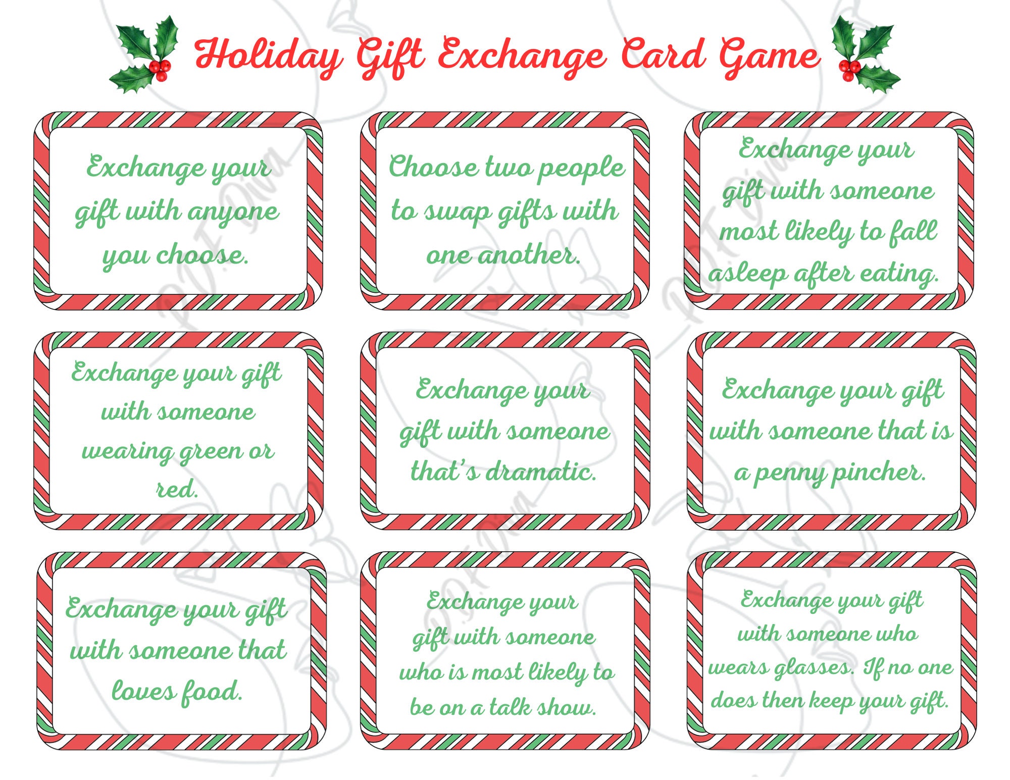 Christmas Gift Exchange Card Game, Game, Holiday Card Game, Printable ...