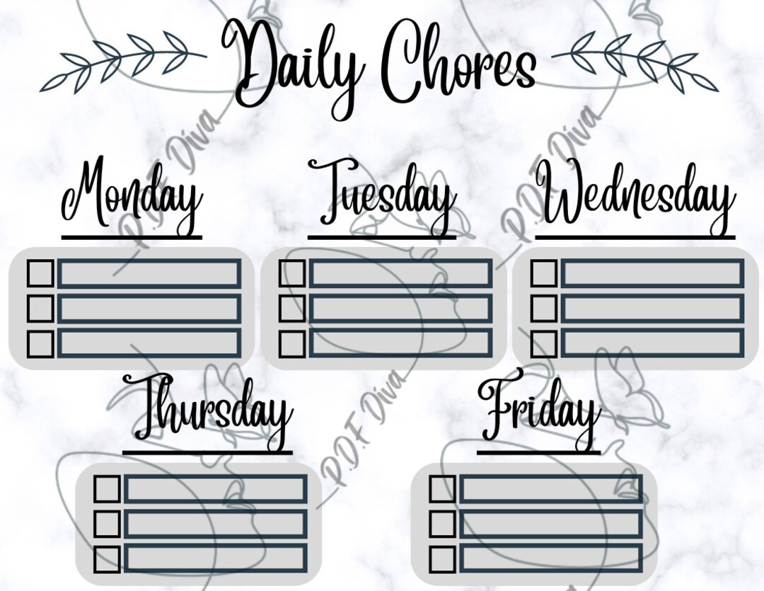 Daily Chores Fillable Pdf. - Etsy