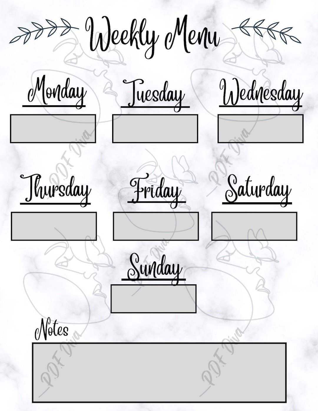 7 Day Weekly Menu, Fillable, Pdf, Portrait, Organized, Menu - Etsy