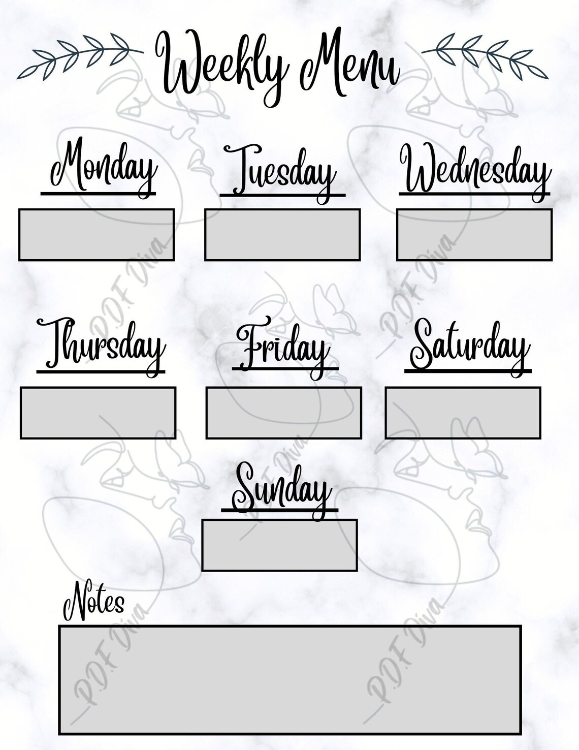 7 Day Weekly Menu, Fillable, Pdf, Portrait, Organized, Menu - Etsy