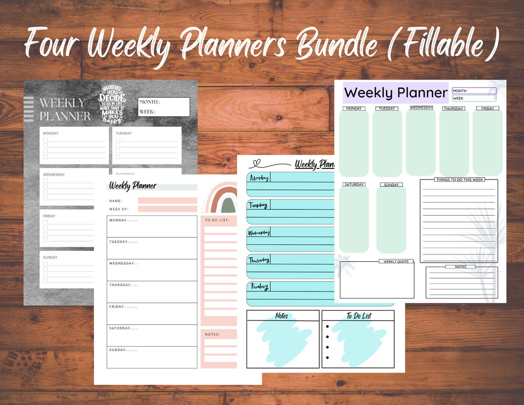 Weekly Planner Bundle (4 Fillable Planners) - Etsy