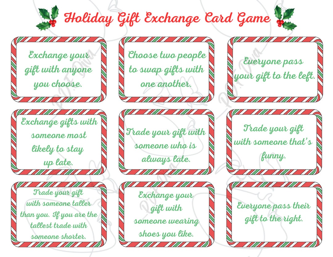 Christmas Gift Exchange Card Game, Game, Holiday Card Game, Printable ...