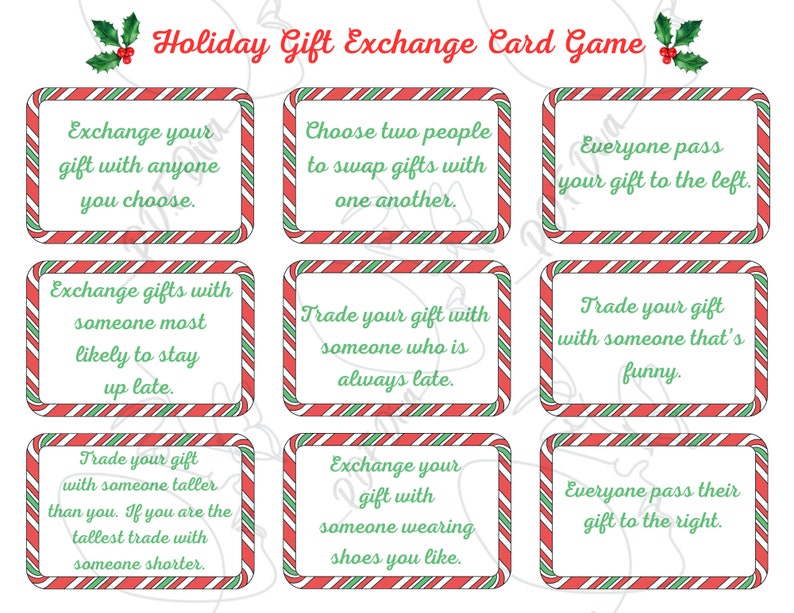 Christmas Gift Exchange Card Game, Game, Holiday Card Game, Printable ...