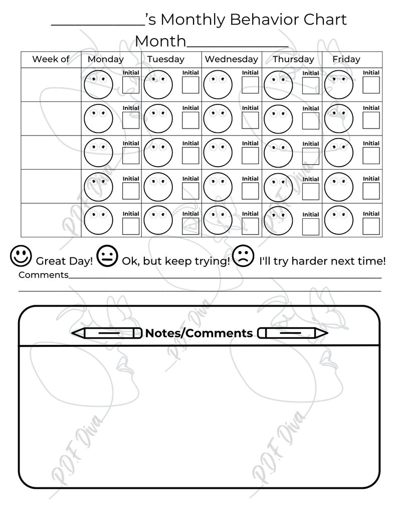 Monthly Behavior Chart With Daily Initials Box, Behavior Management ...