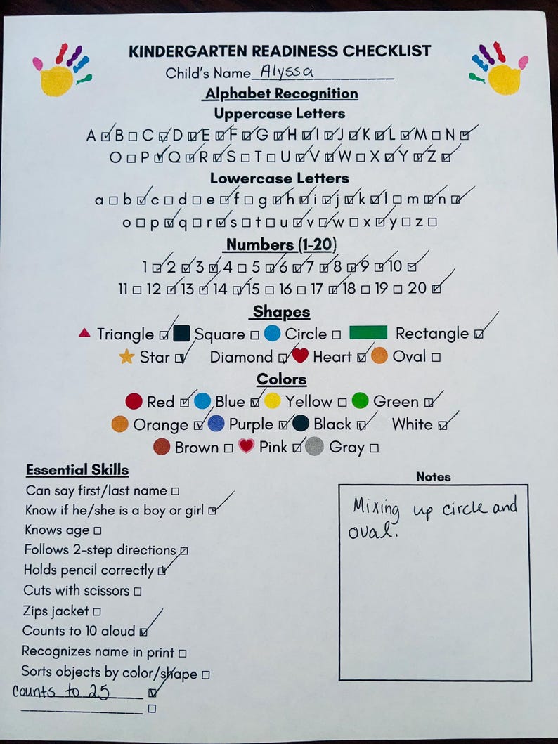 Kindergarten Readiness Skills Checklist, Printable PDF, Early Learning ...