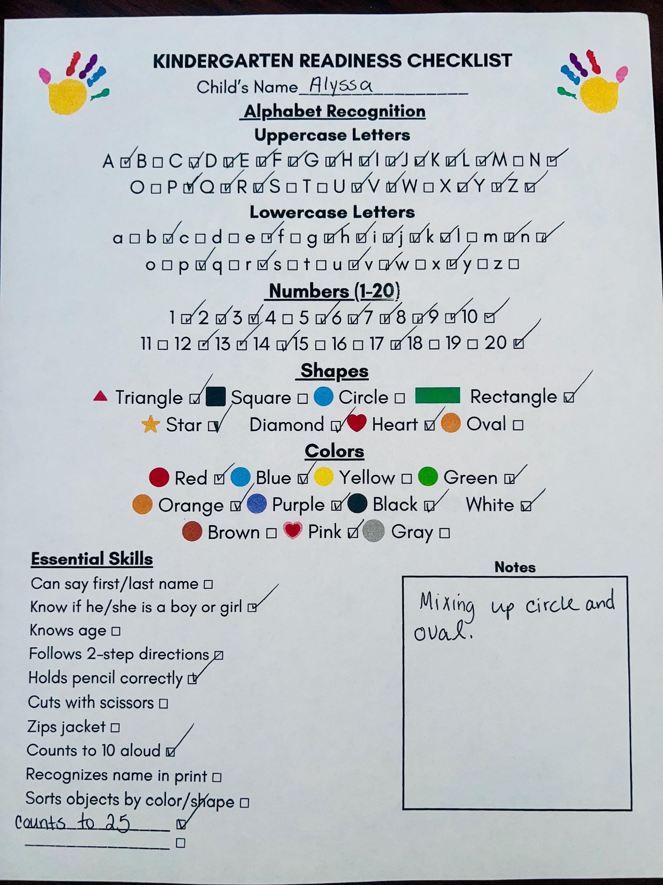 Kindergarten Readiness Skills Checklist, Printable PDF, Early Learning ...