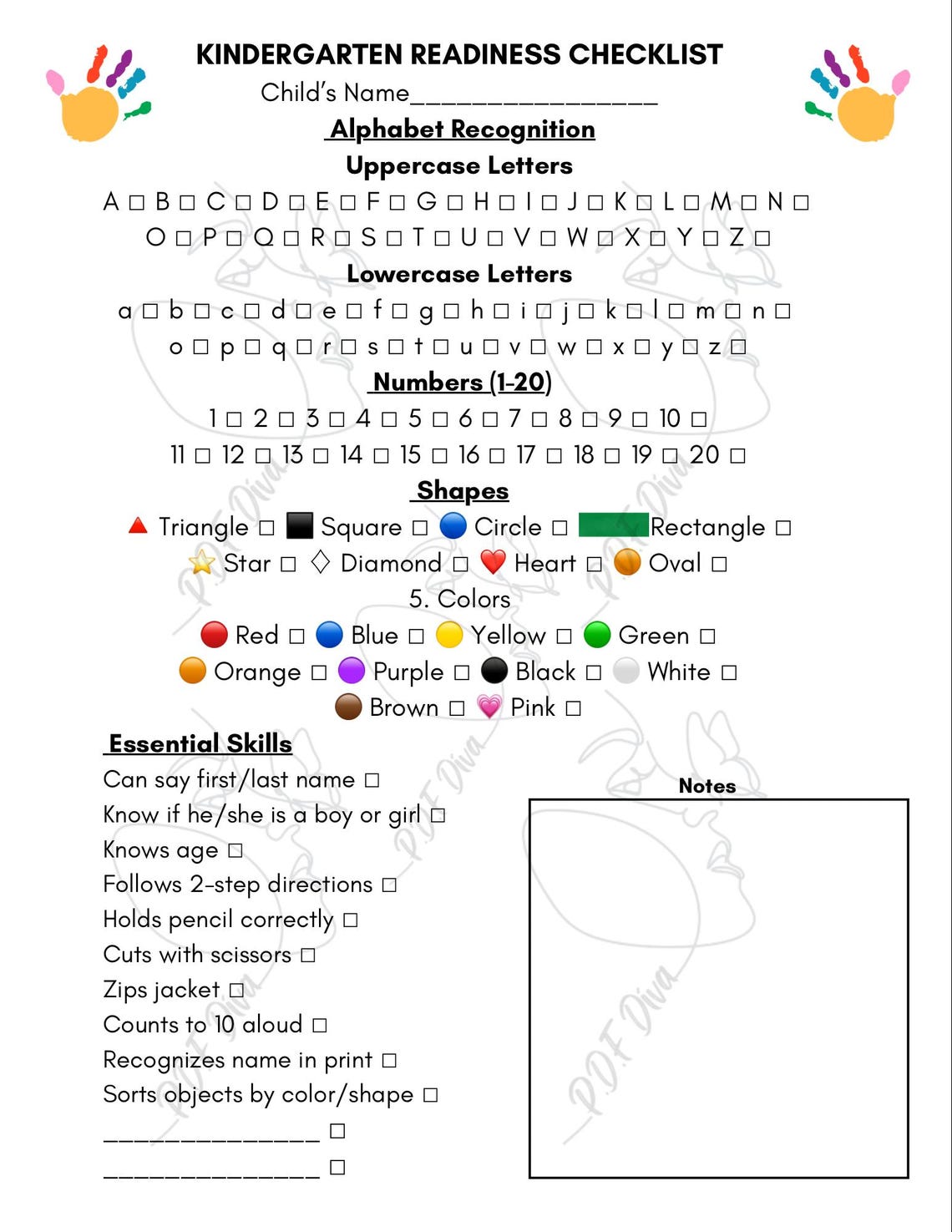 Kindergarten Readiness Skills Checklist, Printable PDF, Early Learning ...