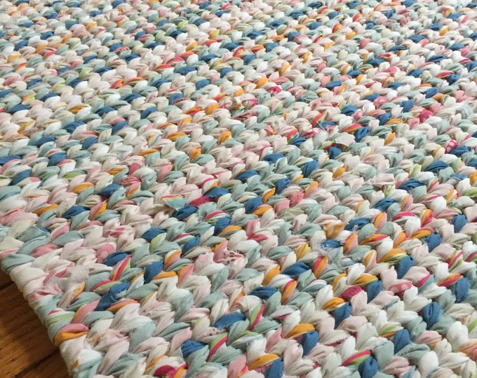 Hand Twined, Braided Rag Rug, 23x35 Inches, Cotton Polyester Fabrics ...