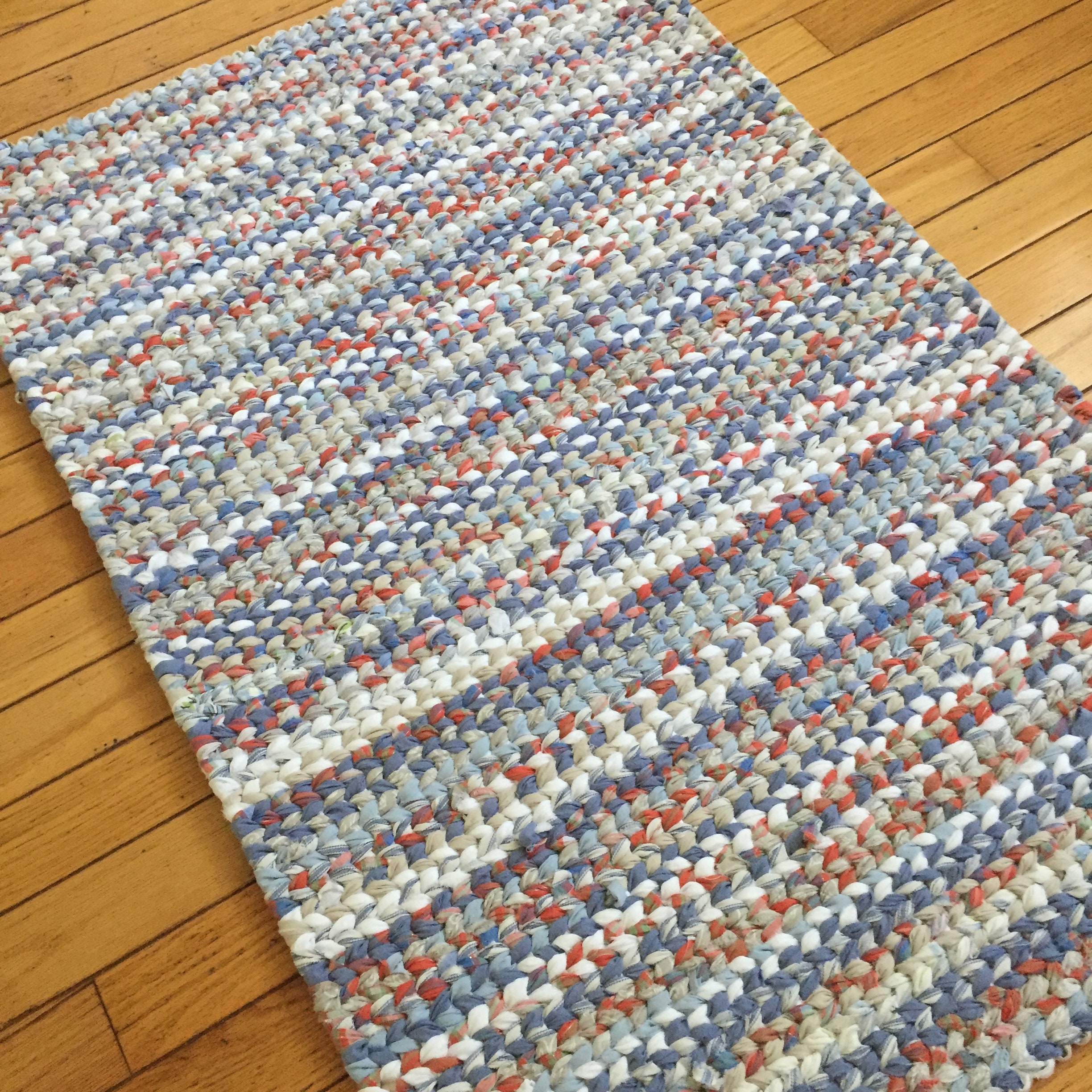 Hand Twined Rag Rug, Braided Fabric, Made on a Loom, Bath Mat, Floor ...