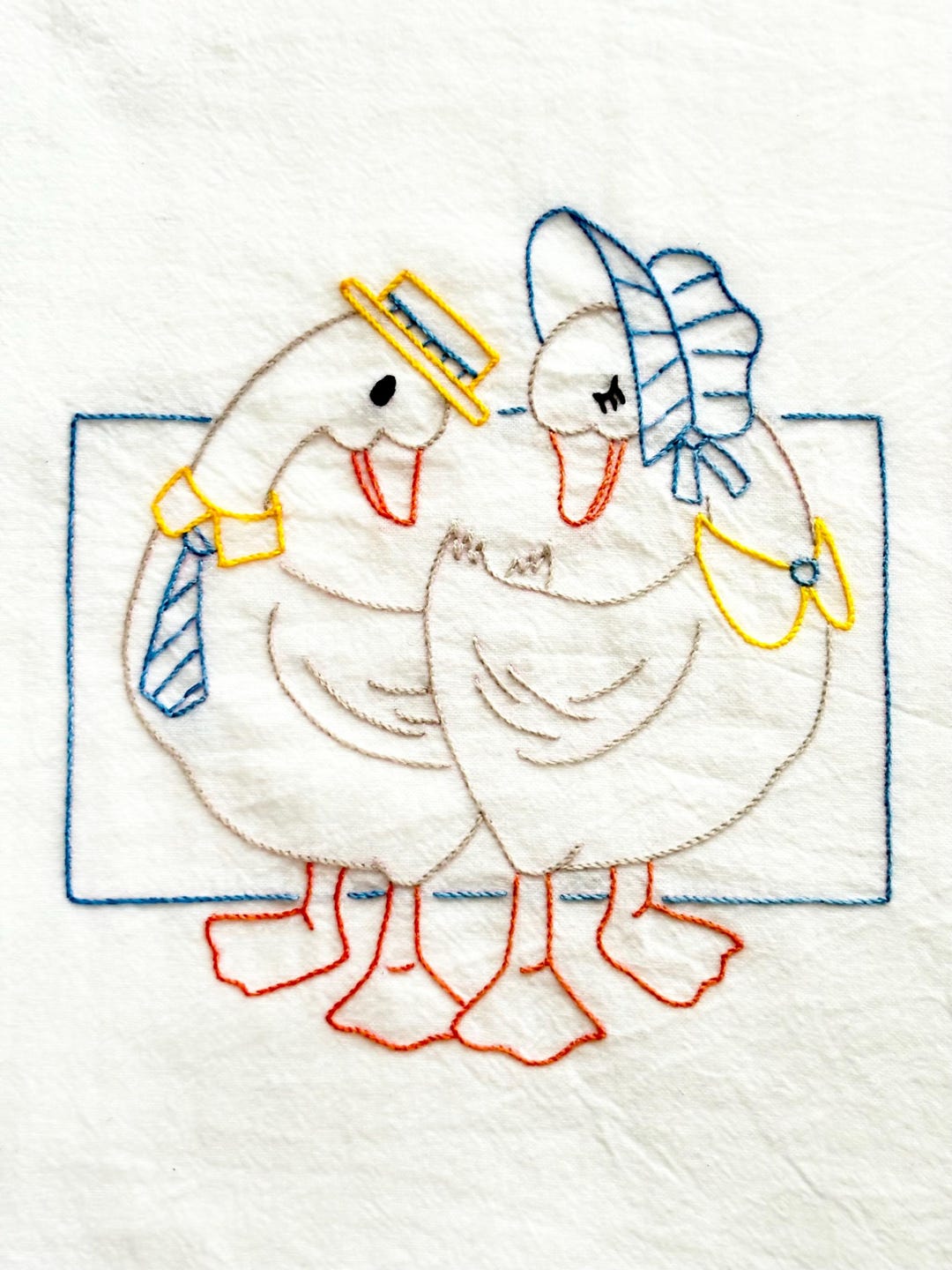 Hand Embroidered Geese Flour Sack Tea Towel, Cotton, 80’s Vibe - Etsy