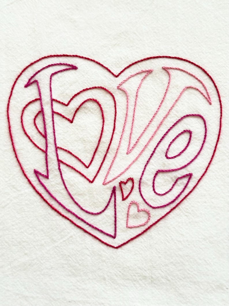 Hand Embroidered Love Heart, Cotton Flour Sack Towel, Valentine - Etsy