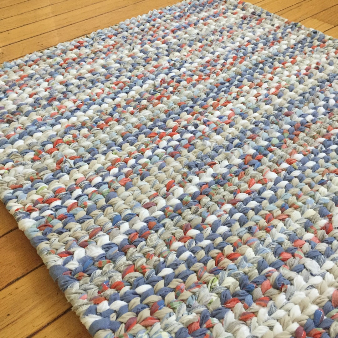 Hand Twined Rag Rug, Braided Fabric, Made on a Loom, Bath Mat, Floor ...