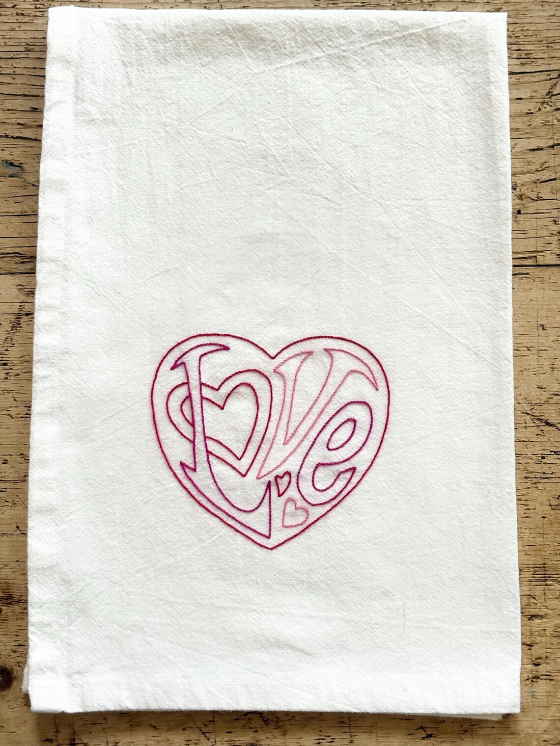 Hand Embroidered Love Heart, Cotton Flour Sack Towel, Valentine - Etsy