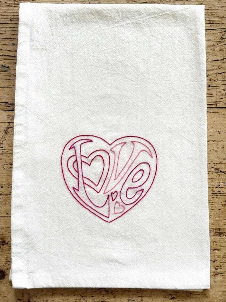 Hand Embroidered Love Heart, Cotton Flour Sack Towel, Valentine - Etsy