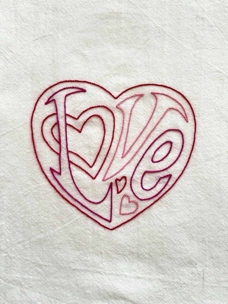 Hand Embroidered Love Heart, Cotton Flour Sack Towel, Valentine - Etsy