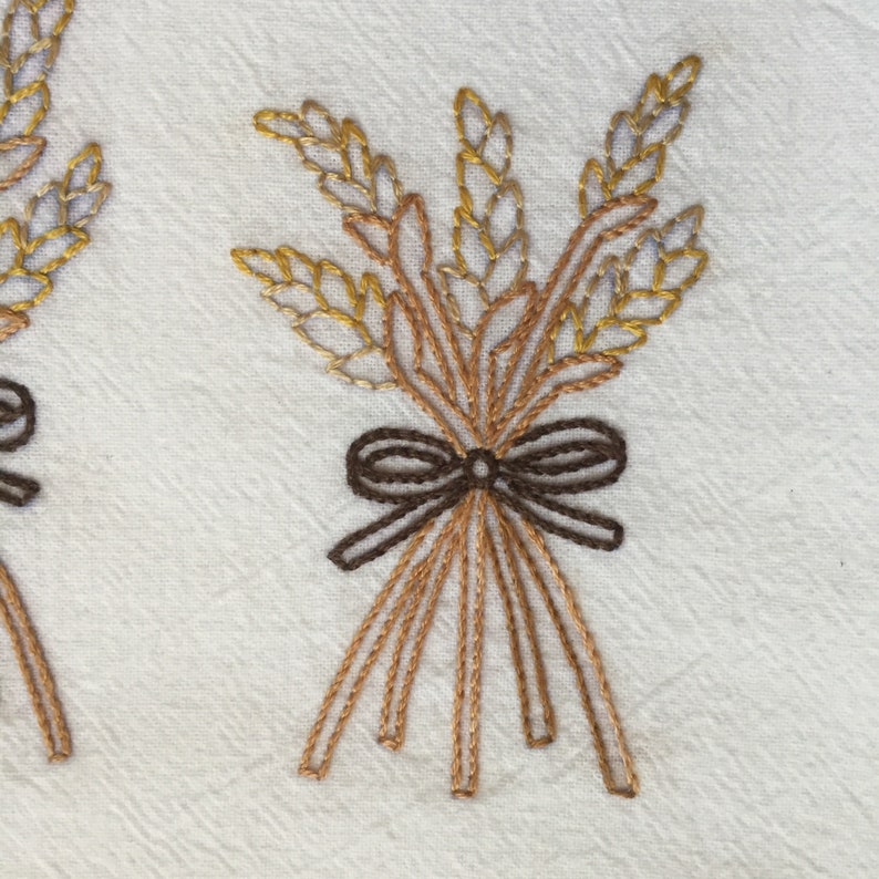 Hand Embroidered Wheat Flour Sack Towel: Fall Kitchen Decor - Etsy
