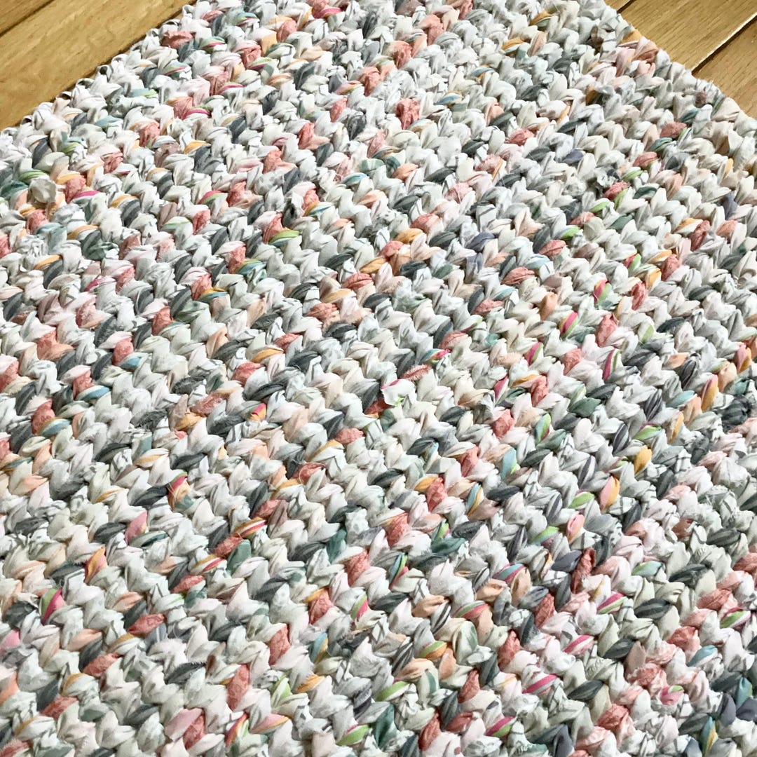 Hand Twined Rag Rug, Braided Fabric, Made on a Loom, Bath Mat, Floor ...