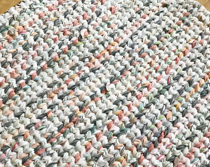 Hand Twined Rag Rug, Braided Fabric, Made on a Loom, Bath Mat, Floor ...