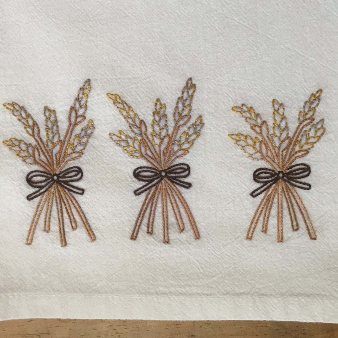 Hand Embroidered Wheat Flour Sack Towel: Fall Kitchen Decor - Etsy