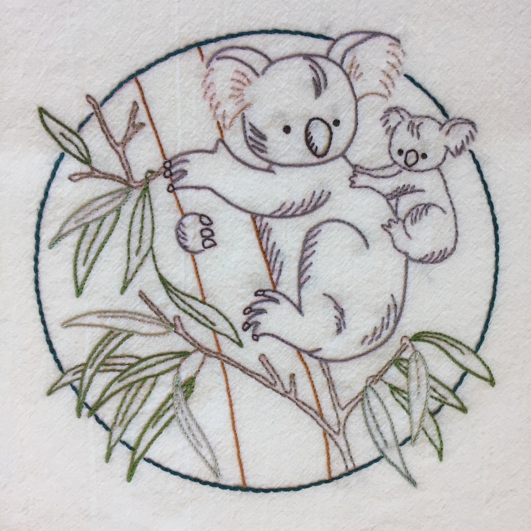 Koala Hand Embroidered, Flour Sack Dish Tea, Stitched Towel, Polishing ...