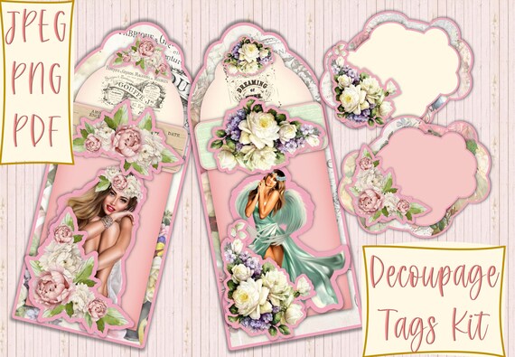 Shabby Chic Decoupage Ephemera Tags for Journals and Card | Etsy