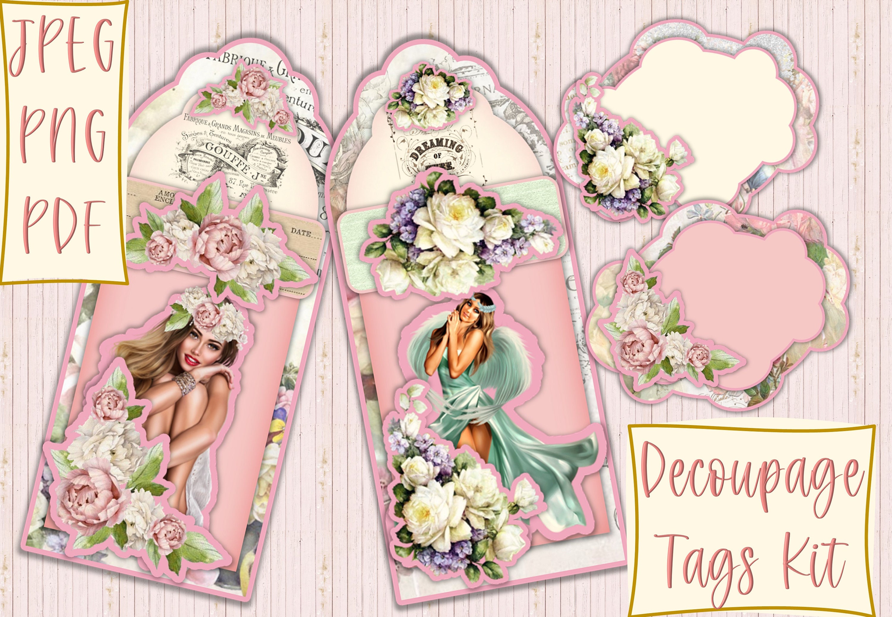 Shabby Chic Decoupage Ephemera Tags for Journals and Card - Etsy