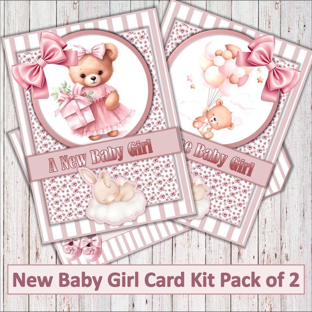 New Baby Girl Card Making Kit Pack of Two. 5" X 7" Card With Decoupage ...